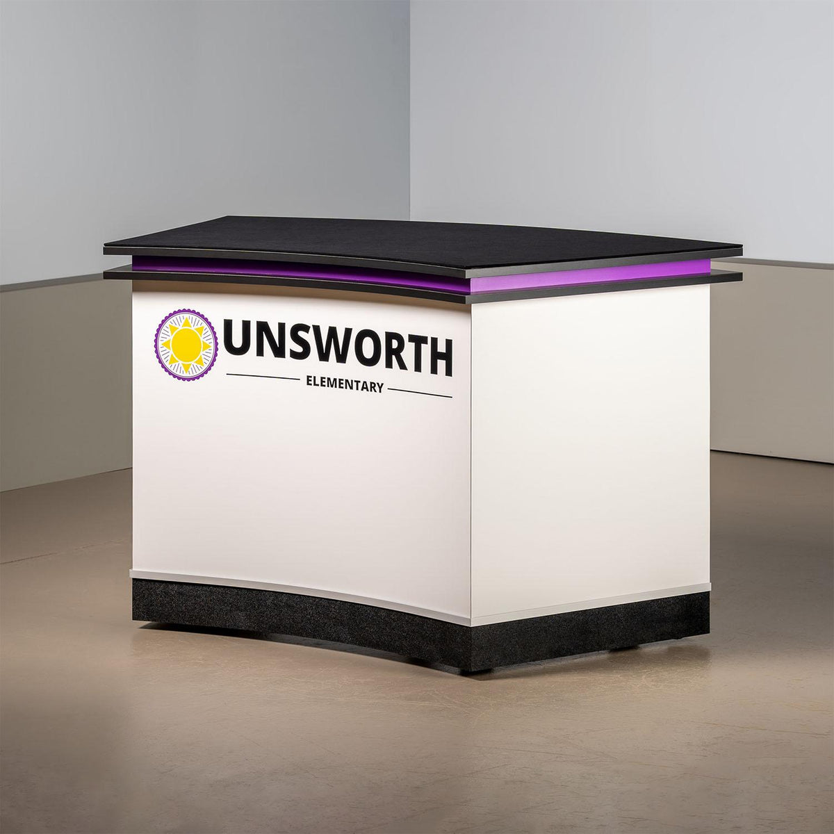 Small Curve Desk | Broadcast-Ready Furniture – TVsetdesigns.com