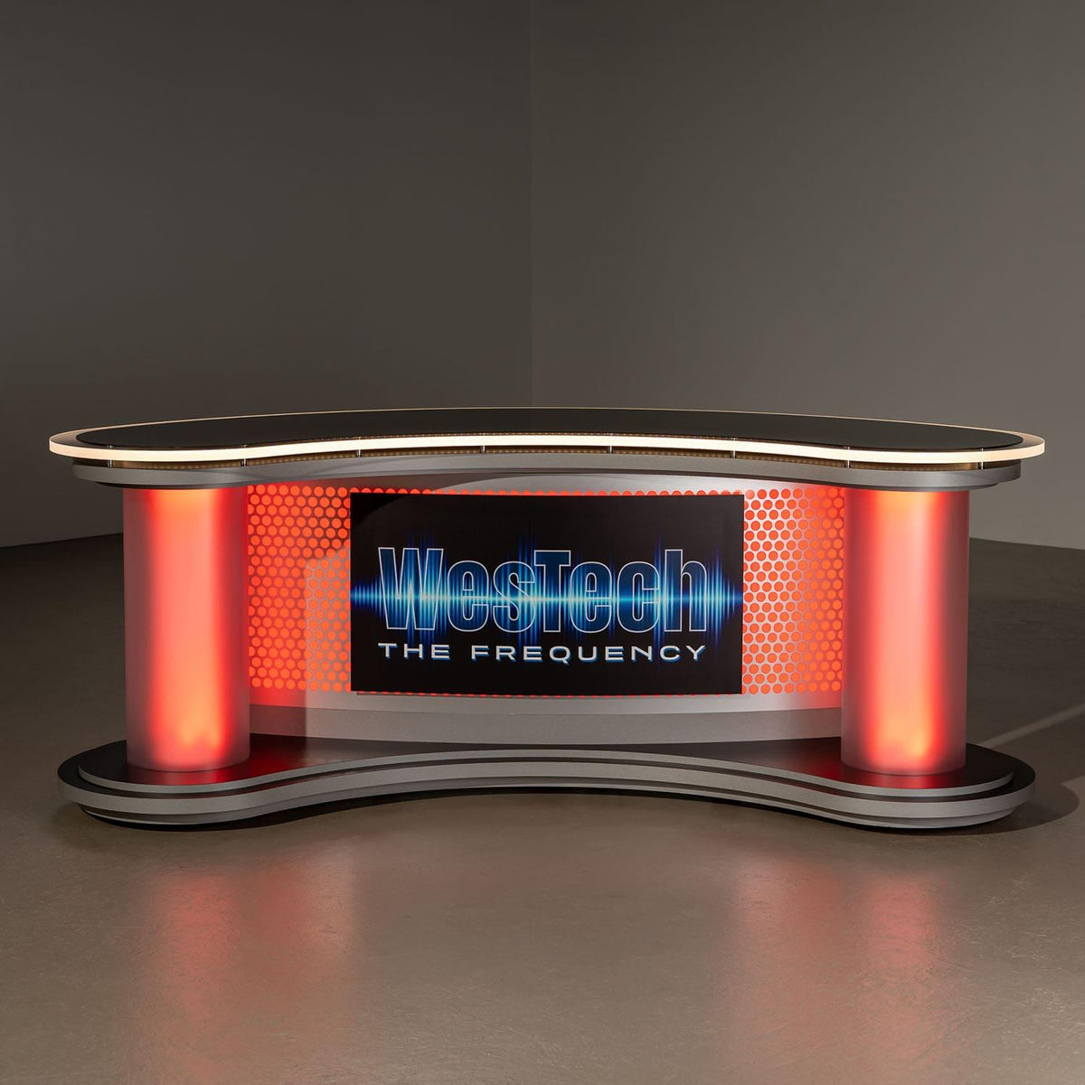 Small Acrylic Wide Angle Desk | Professional News Desk – TVsetdesigns.com
